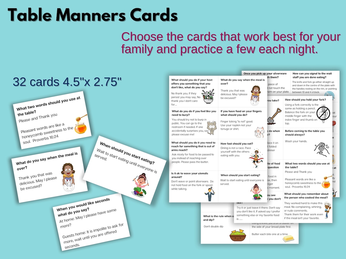 Printable Table Manners Bundle for Kids Teaching Dining - Etsy Canada
