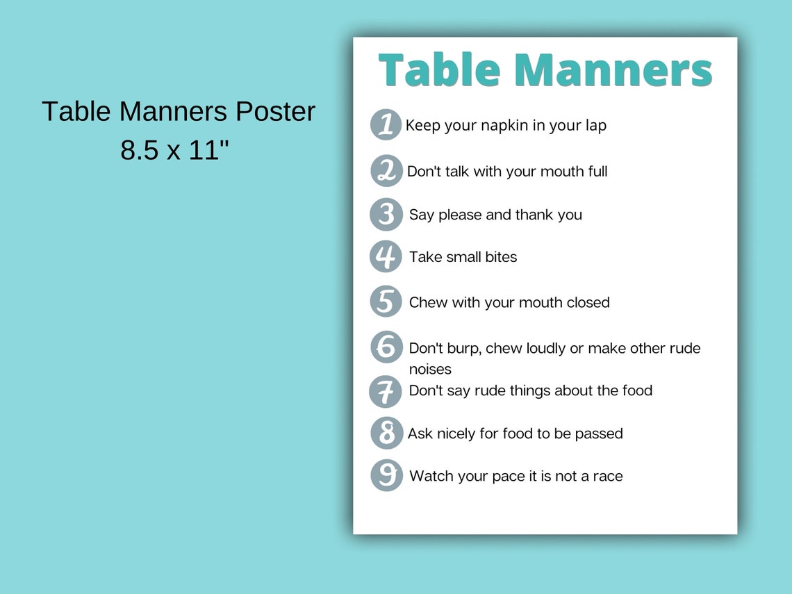 Printable Table Manners Bundle for Kids Teaching Dining - Etsy