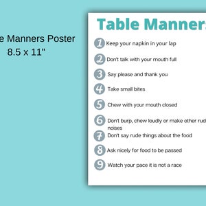 Printable Table Manners Bundle for Kids | Teaching Dining Etiquette - Etsy