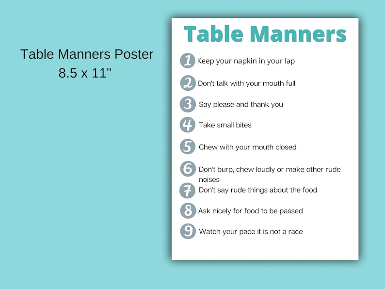 Printable Table Manners Bundle for Kids Dining Etiquette - Etsy