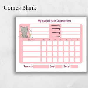 Printable Behavior Chart With Consequences and Rewards / Cat Theme - Etsy