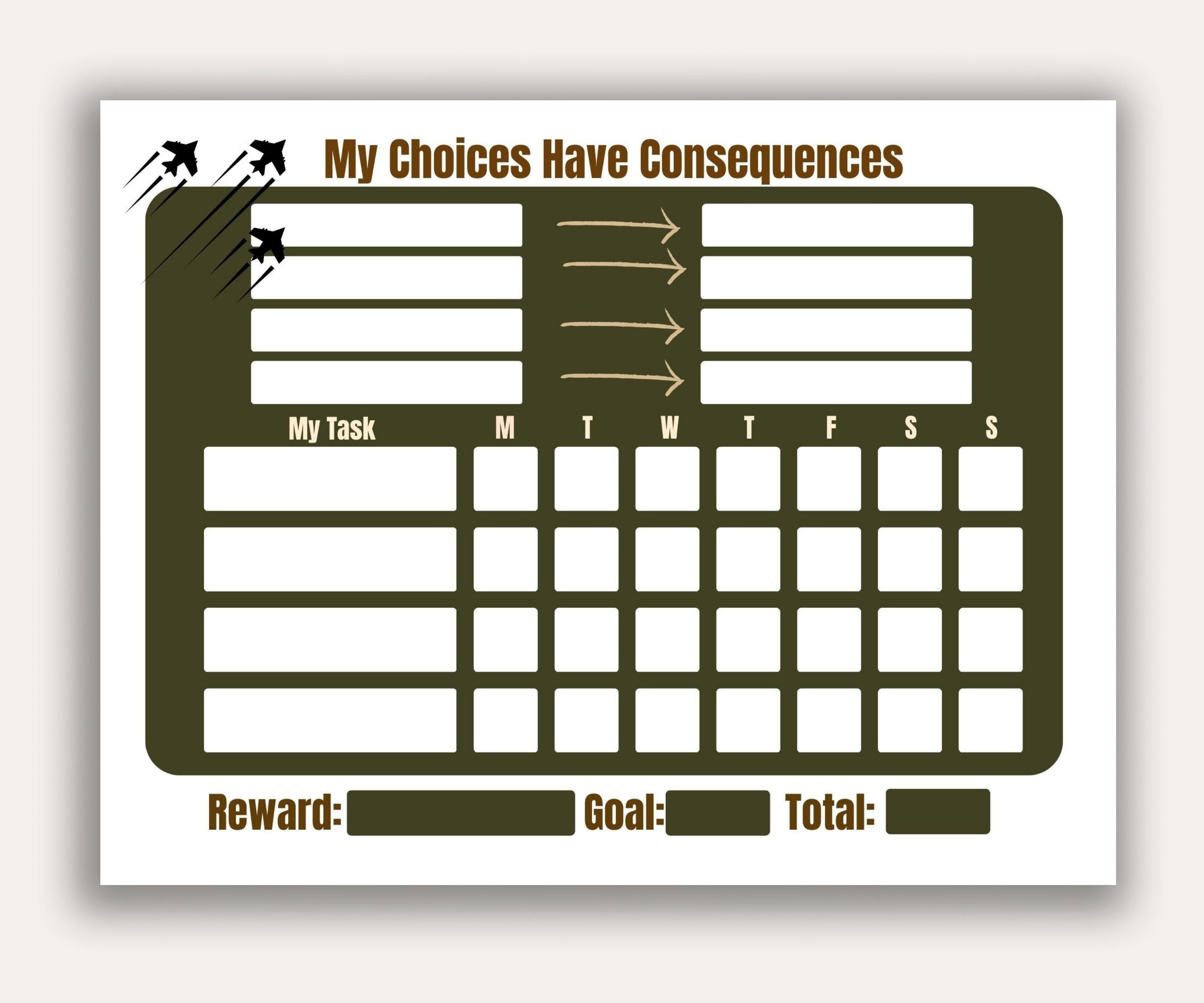Printable Behavior Chart With Consequences and Rewards / Military ...