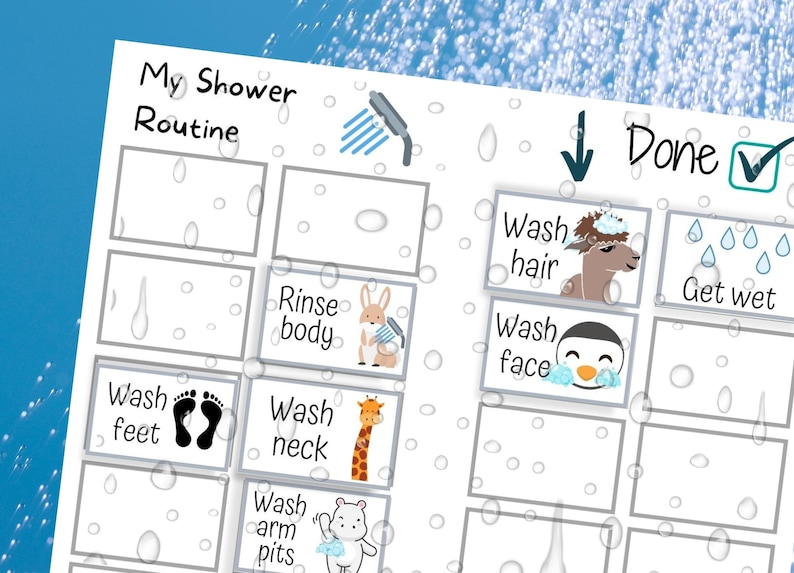 Shower Routine Chart for Kids Shower Checklist Printable - Etsy