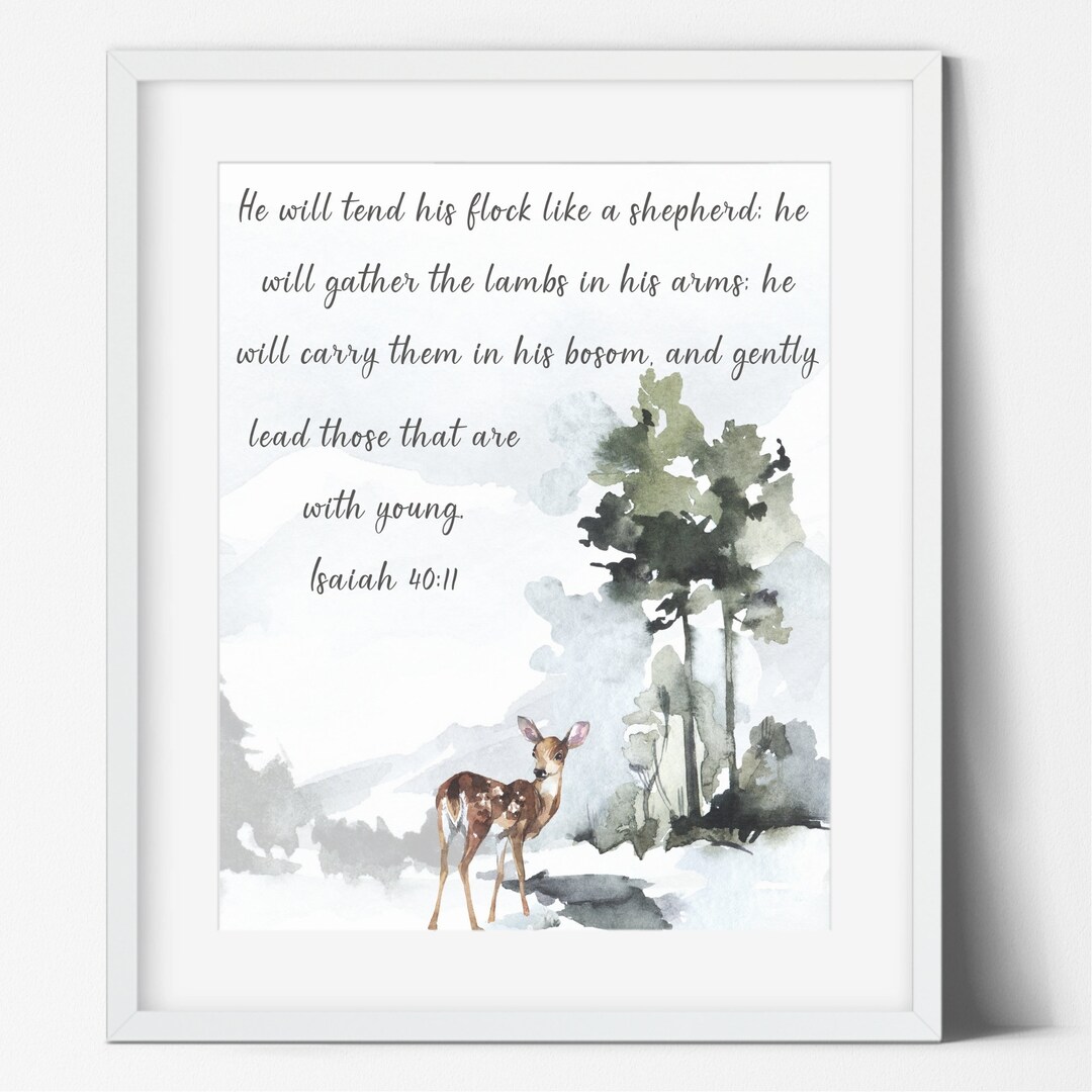 Deer Nature Wall Art Printable With Bible Verse Isaiah 40:11 ...