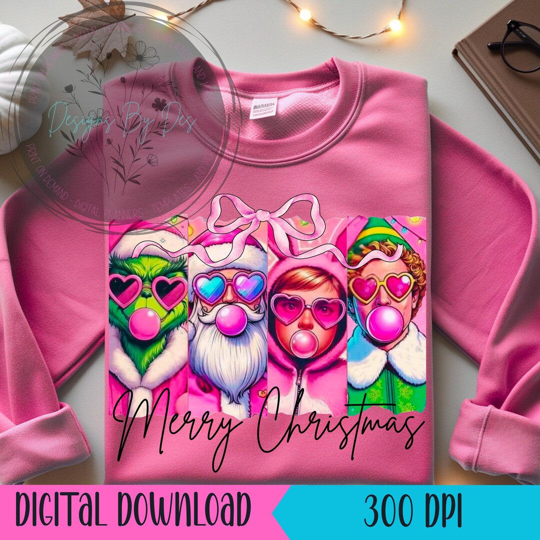 Retro 90s Christmas Movie Characters PNG: Pink Bow Design (digital ...