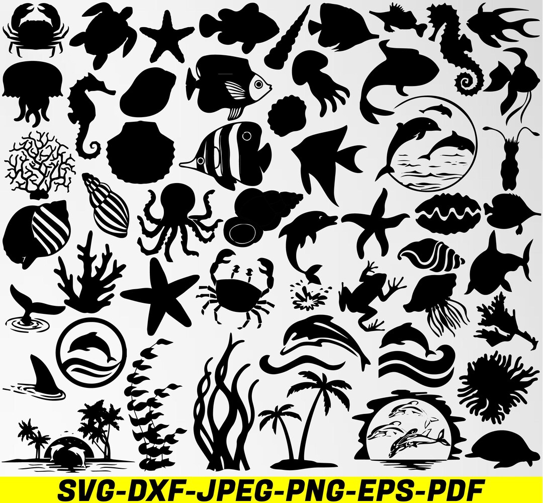 Sea Animals Svg Bundle, Underwater Animals Svg, Ocean Animals Svg, Sea ...