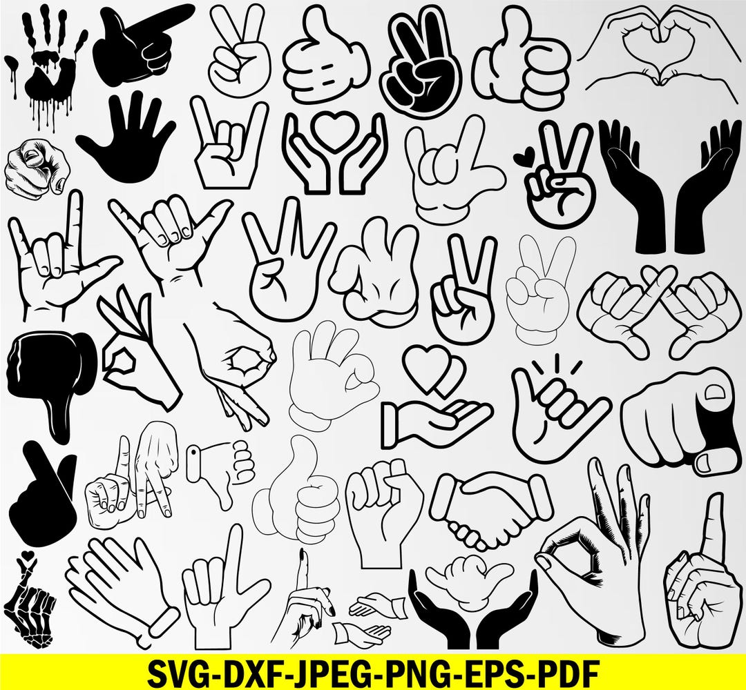 Hand Symbol Svg Bundle. Hand Sign Svg Bundle, Hand Sign Clipart, Peace ...