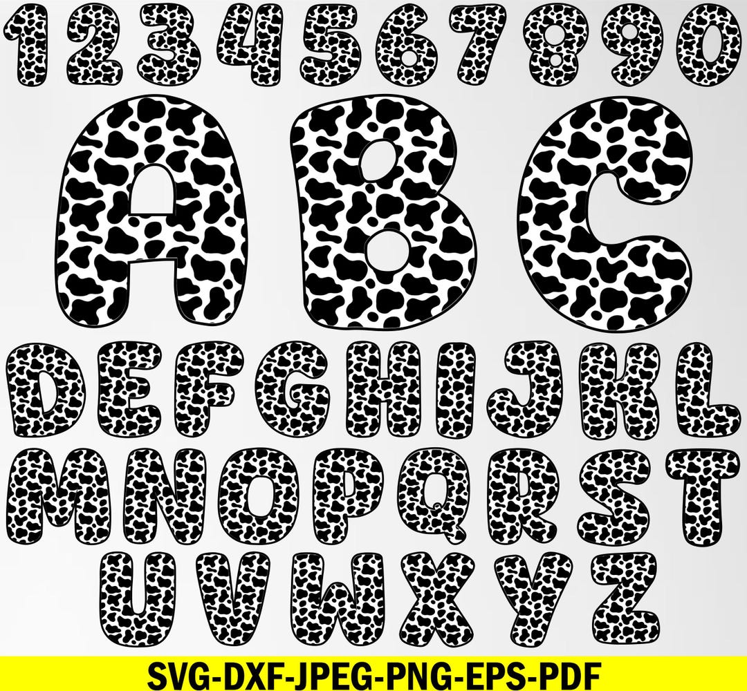 Cow Pattern Font Svg Bundle, Cow Skin Font Svg, Cow Font Alphabets Svg ...