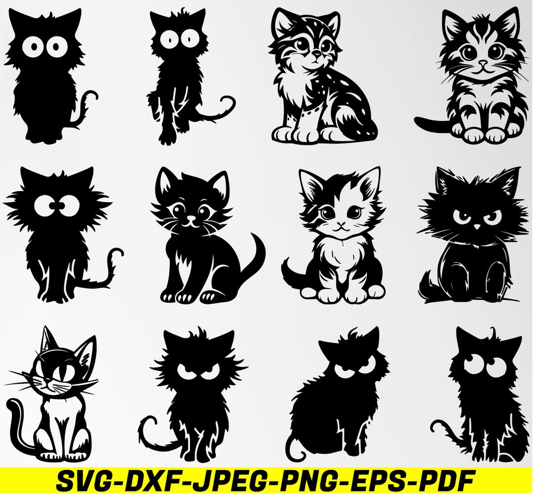 Cat Svg Bundle, Cute Cat Svg, Cats Svg, Cats Clipart, Cats Cut Files ...