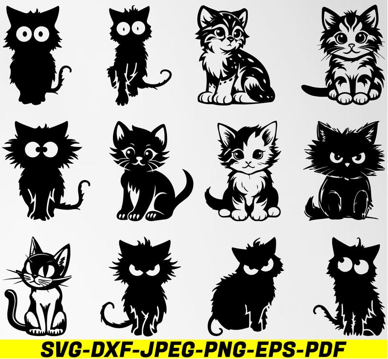 Cat Svg Bundle, Cute Cat Svg, Cats Svg, Cats Clipart, Cats Cut Files ...