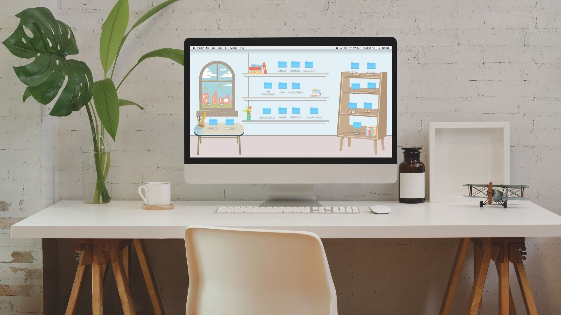 Desktop Wallpaper | Blue Organized Room Background' Digital Desktop - Etsy