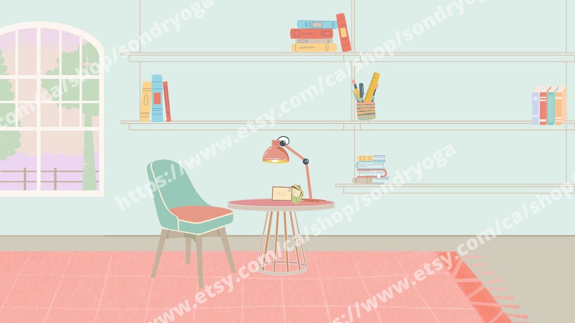 Desktop Wallpaper | Green Study Room Background Digital Desktop - Etsy ...