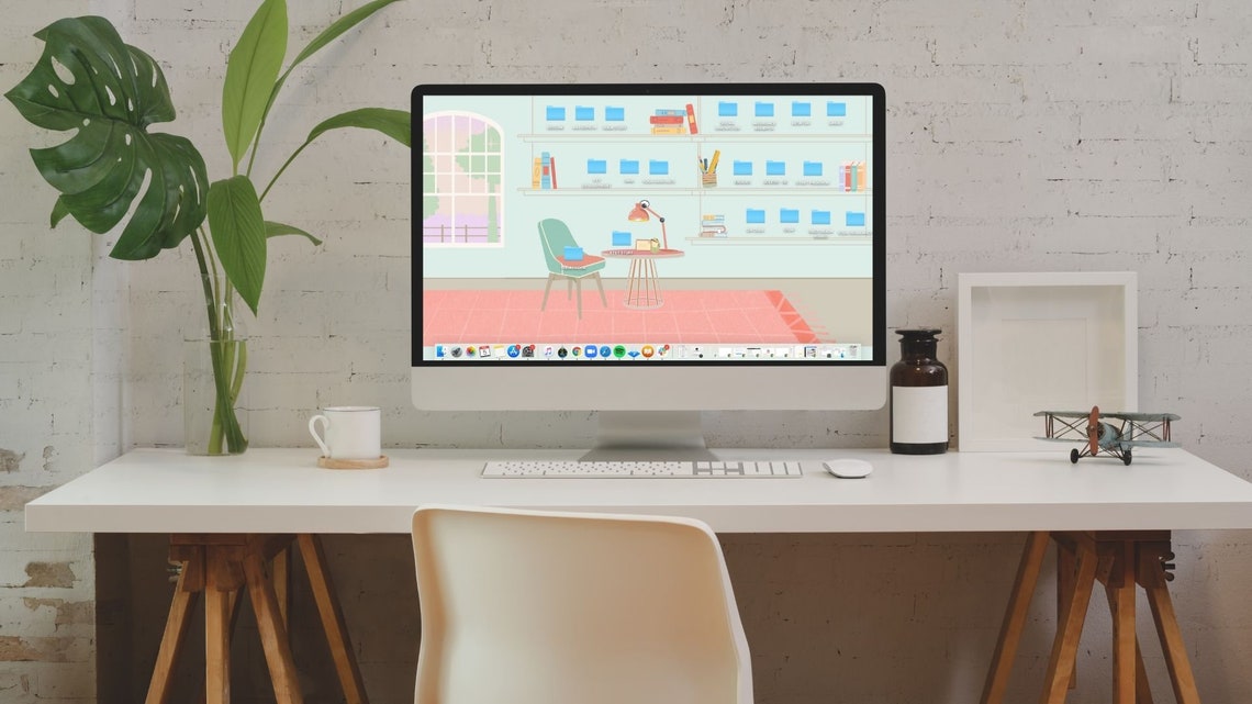 Desktop Wallpaper | Green Study Room Background Digital Desktop - Etsy ...