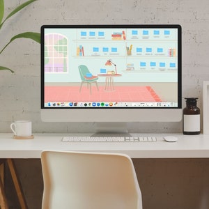 Desktop Wallpaper | Green Study Room Background Digital Desktop - Etsy ...