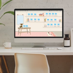 Desktop Wallpaper | Study Room With Dogs Background Digital Desktop - Etsy