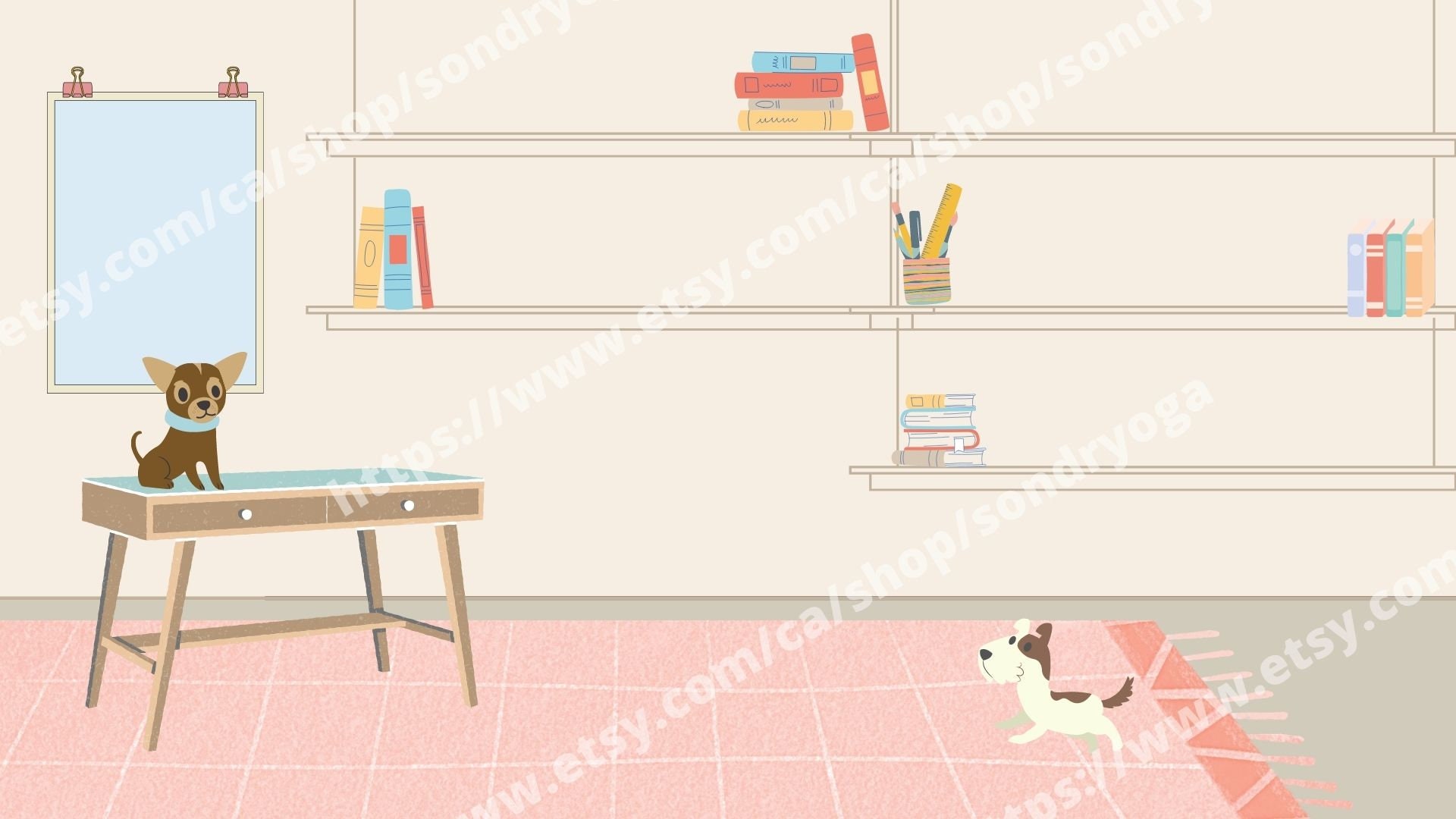 Desktop Wallpaper | Study Room With Dogs Background Digital Desktop - Etsy