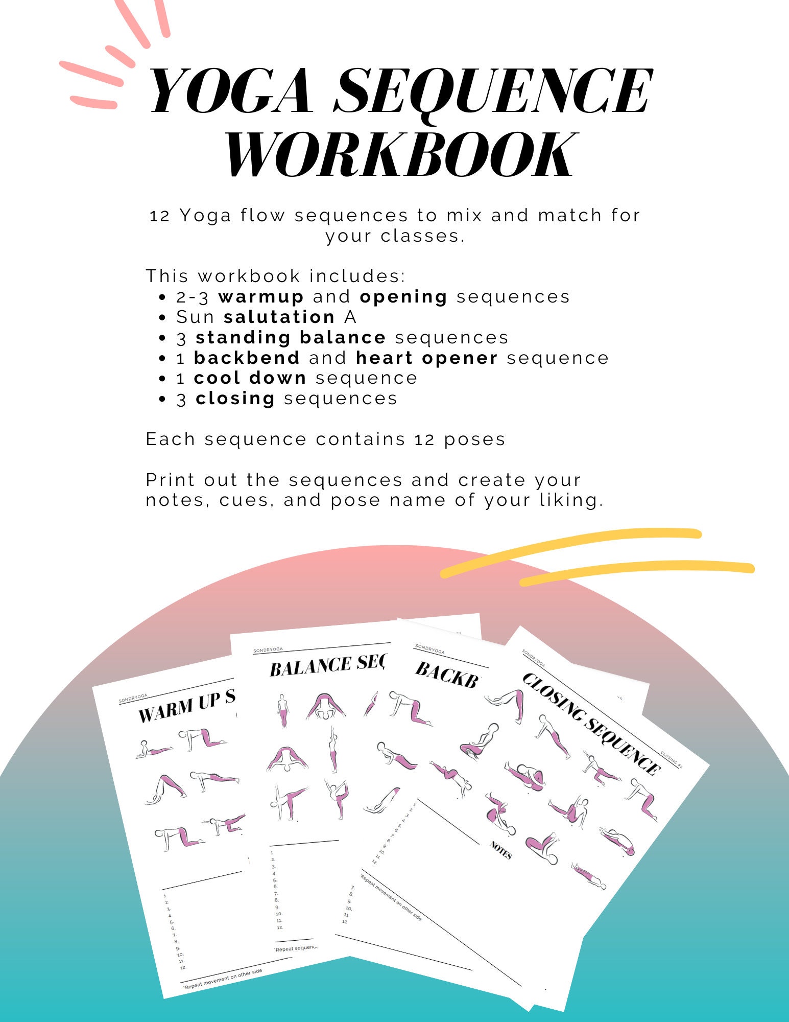 New Yoga Teacher Sequence Workbook | Yoga Class Planner Routine ...