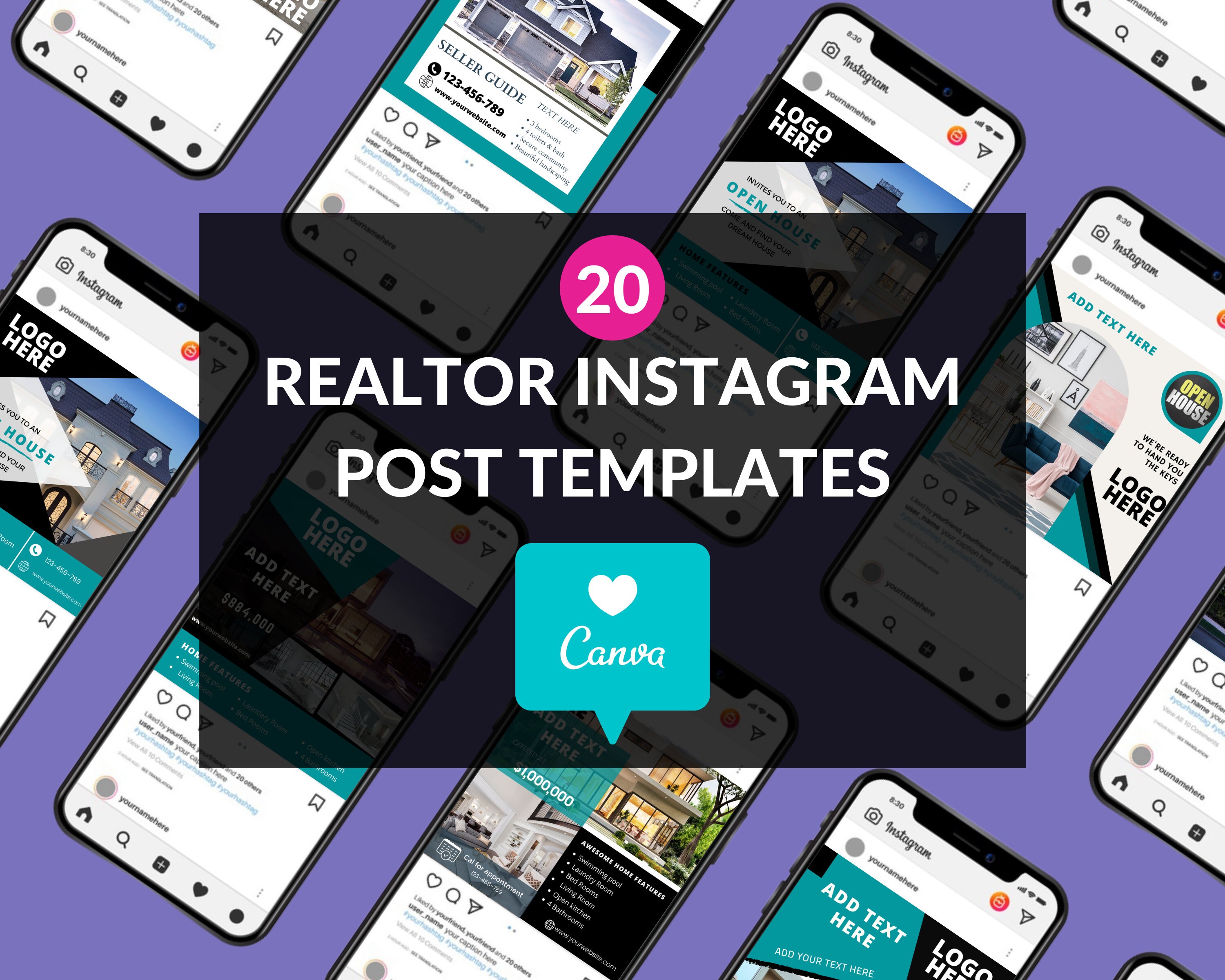 Canva Templates for Real Estate (blue Theme) | Realtor Templates for ...