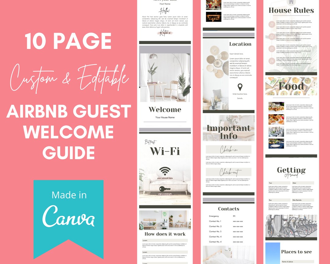 Airbnb Welcome Book Template Canva - Customizable Welcome Manual for ...