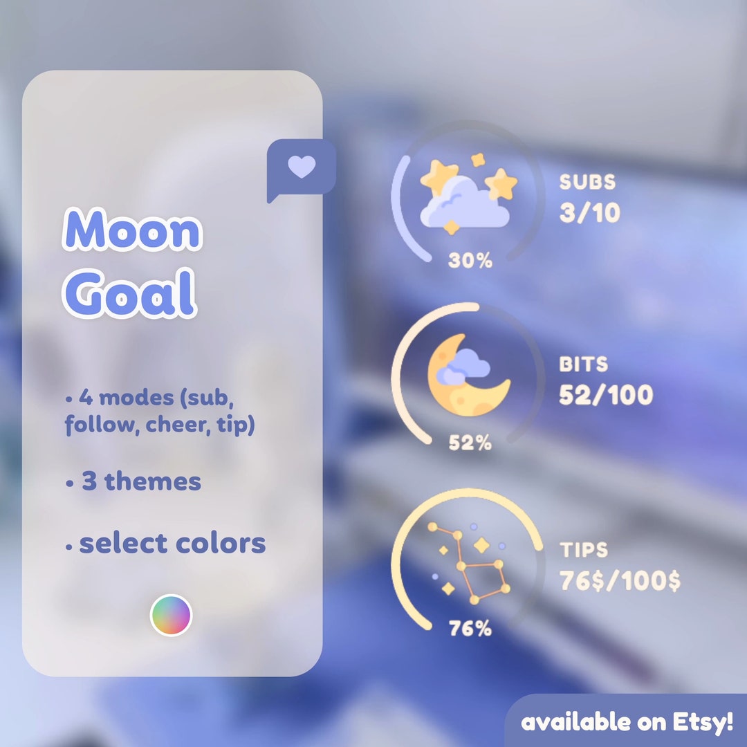 MOON GOAL Widget for Twitch | Cozy Coworking | Streamelements - OBS - Etsy