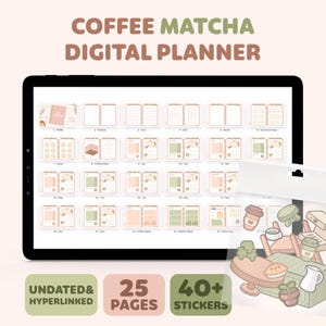 Coffee & Matcha Digital Planner With Stickers | Undated Hyperlinked ...