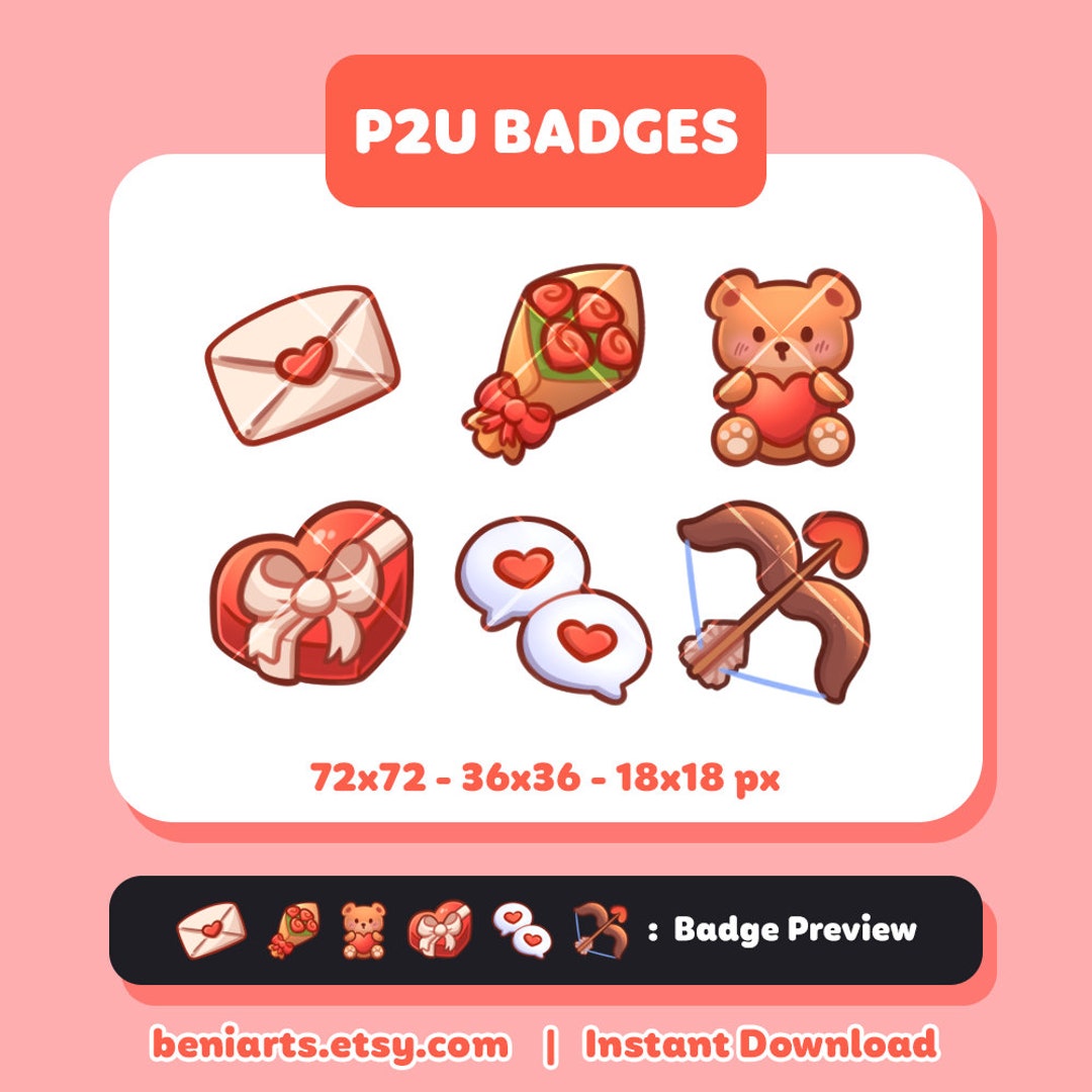 P2U Valentine's Day Red Badges for Twitch | Sub Bit Badges - Etsy