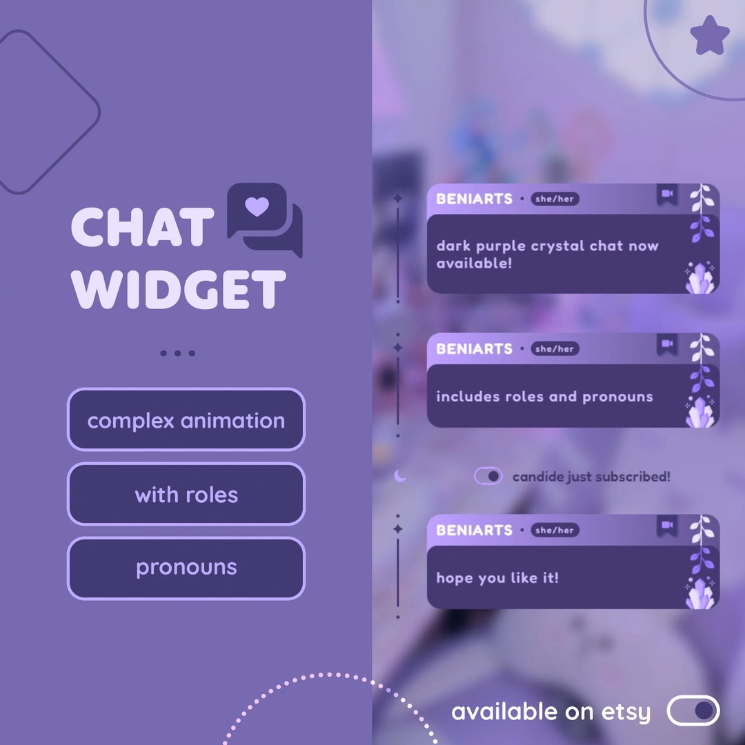 Chat Widget for Twitch With Alerts | Dark Purple Crystal Chat ...