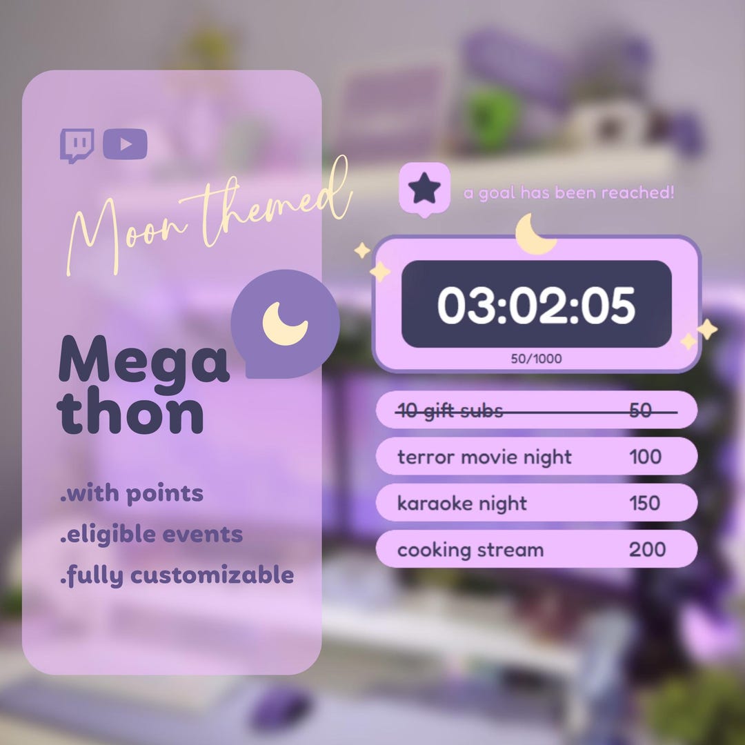 Moon MEGATHON Customizable Widget for Twitch and Youtube | Subathon ...