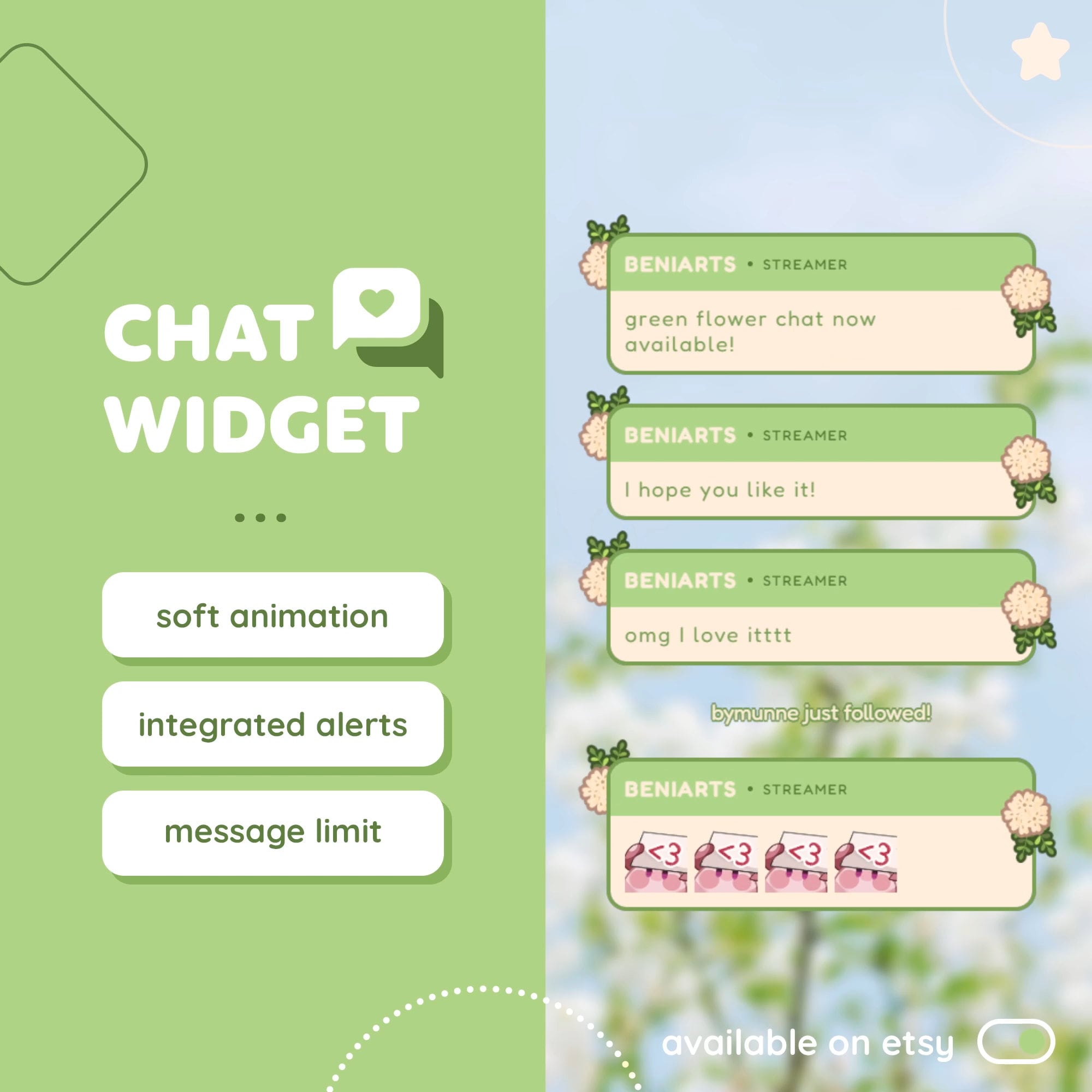 Chat Widget for Twitch With Alerts | Custom Green Flower Chat ...