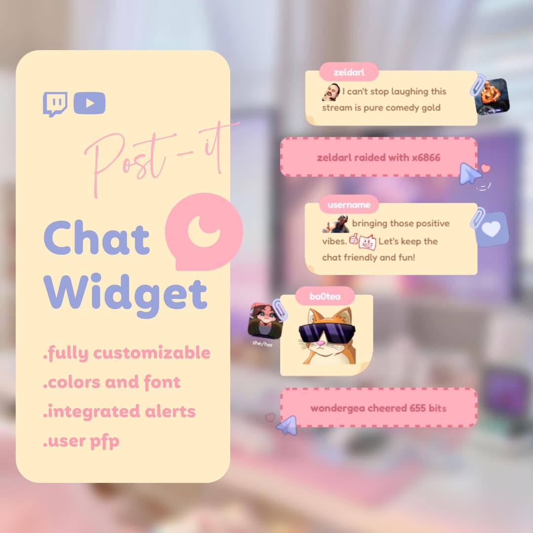POST-IT Customizable Chat Widget for Twitch and Youtube - Whitelist Pfp ...