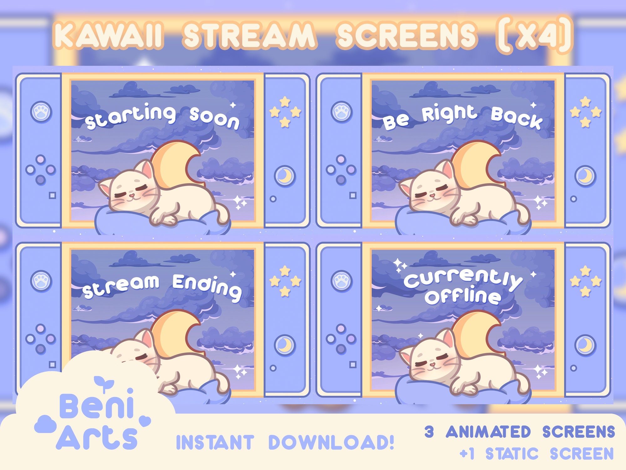 ANIMATED STREAM SCREENS X4 | Sleepy Cat Screens for Twitch | Starting ...