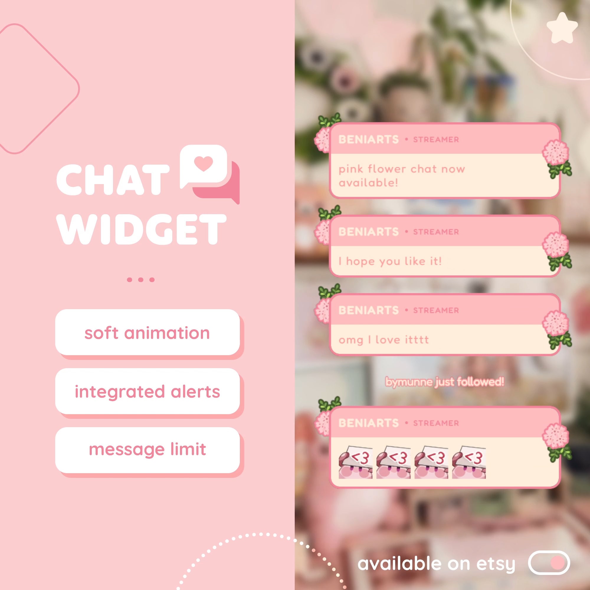 Chat Widget for Twitch With Alerts Custom Pink Flower Chat ...