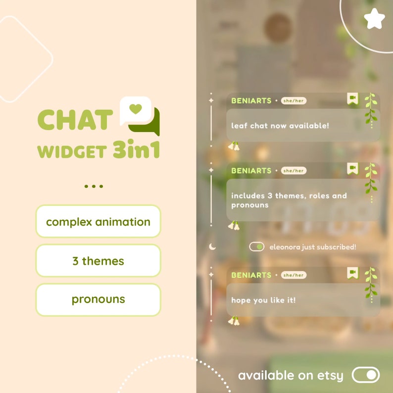 PACK 3in1 Chat Widget for Twitch With Alerts | Leaf Cozy Chat ...