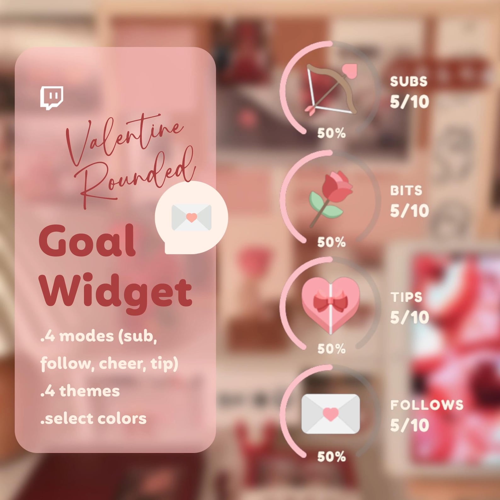 Valentine Rounded Goal Widget for Twitch | Love Cute | Streamelements ...