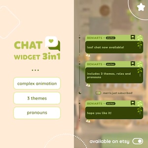 PACK 3in1 Chat Widget for Twitch With Alerts | Leaf Cozy Chat ...