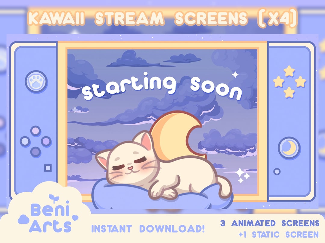 ANIMATED STREAM SCREENS X4 | Sleepy Cat Screens for Twitch | Starting ...