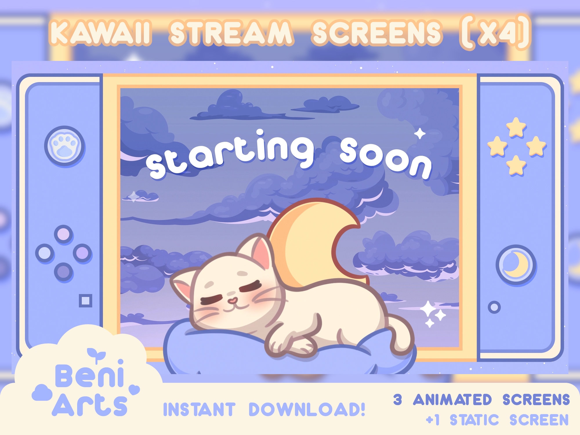 ANIMATED STREAM SCREENS X4 | Sleepy Cat Screens for Twitch | Starting ...