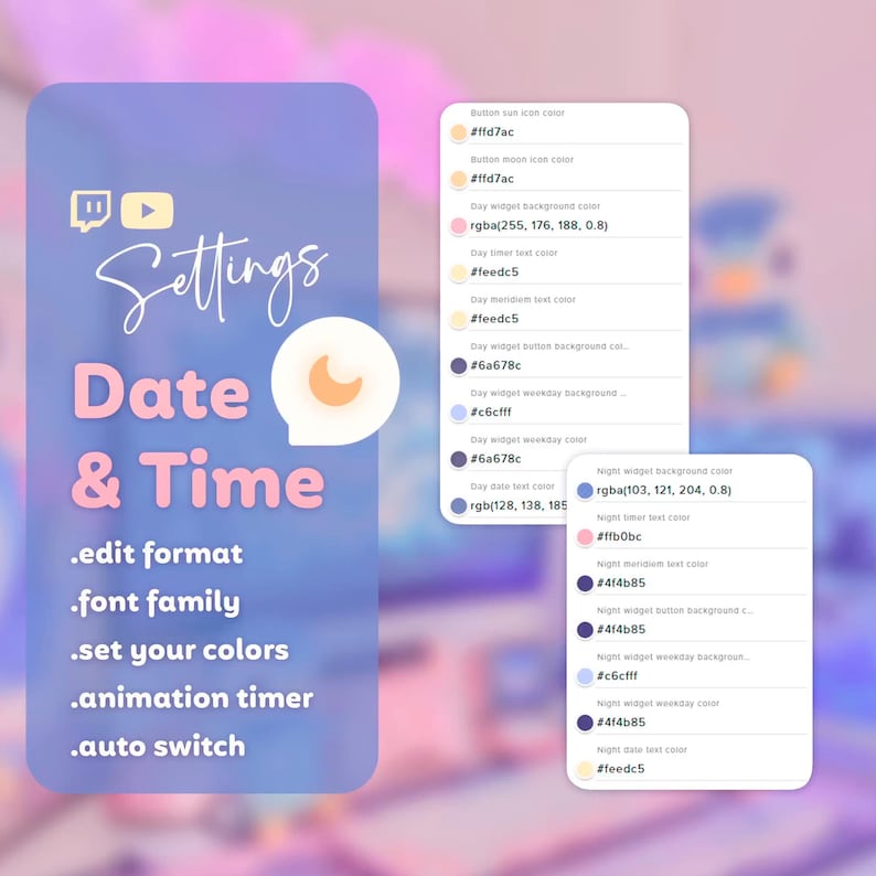 DATE & TIME Customizable Widget for Twitch and Youtube | Coworking Cozy ...