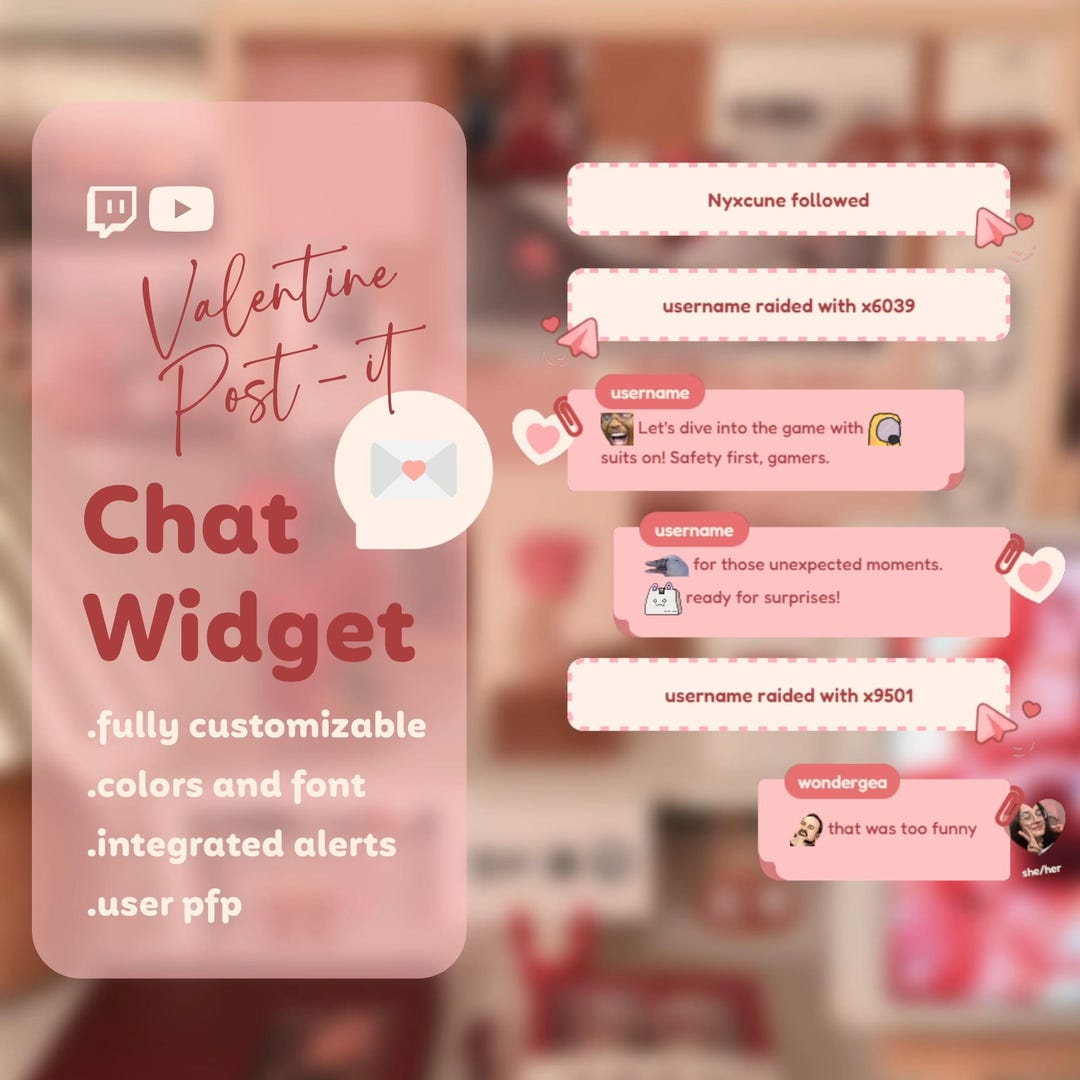 Valentine POST-IT Customizable Chat Widget for Twitch and Youtube ...