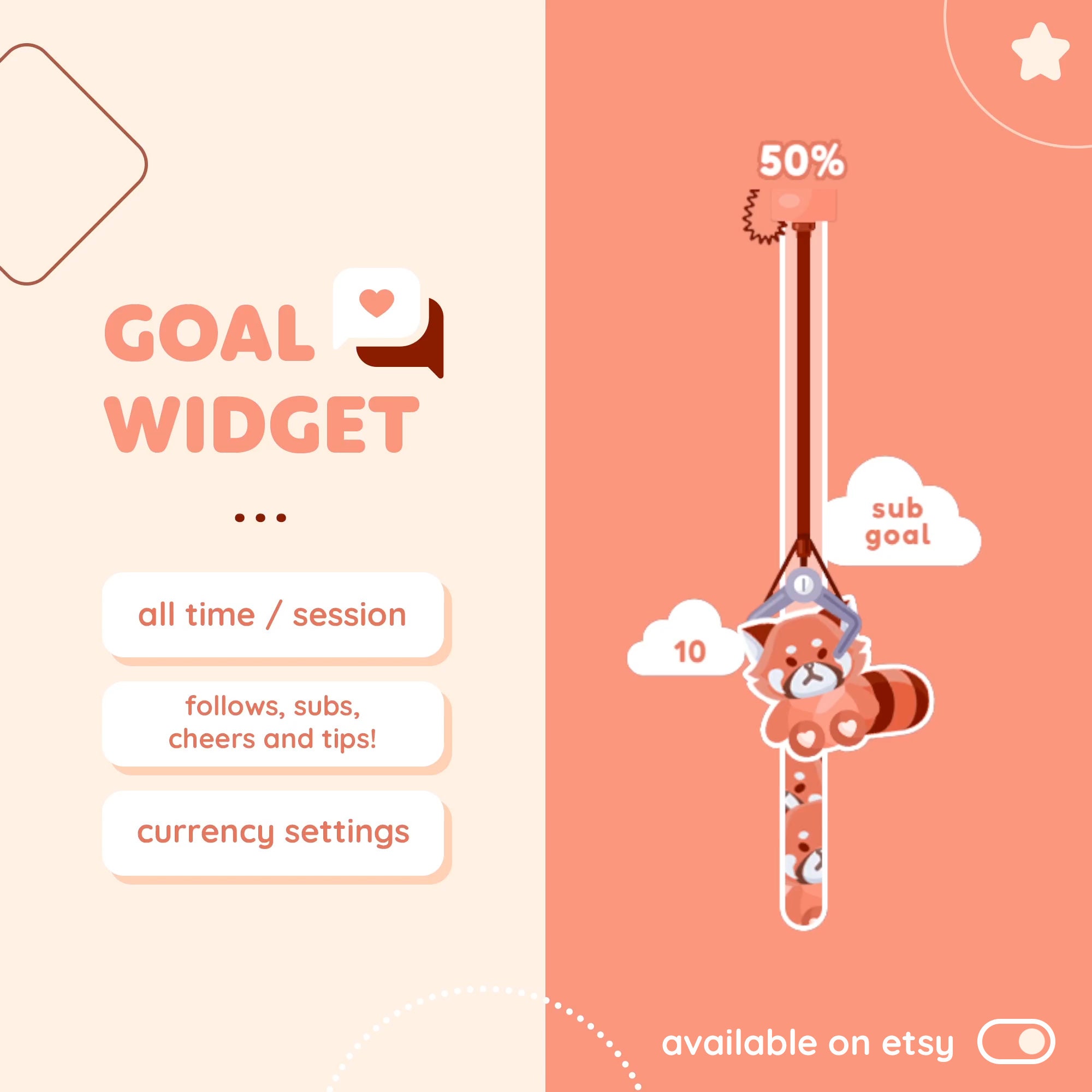 Goal Widget for Twitch | Red Panda Gacha Goal | Streamelements OBS - Etsy