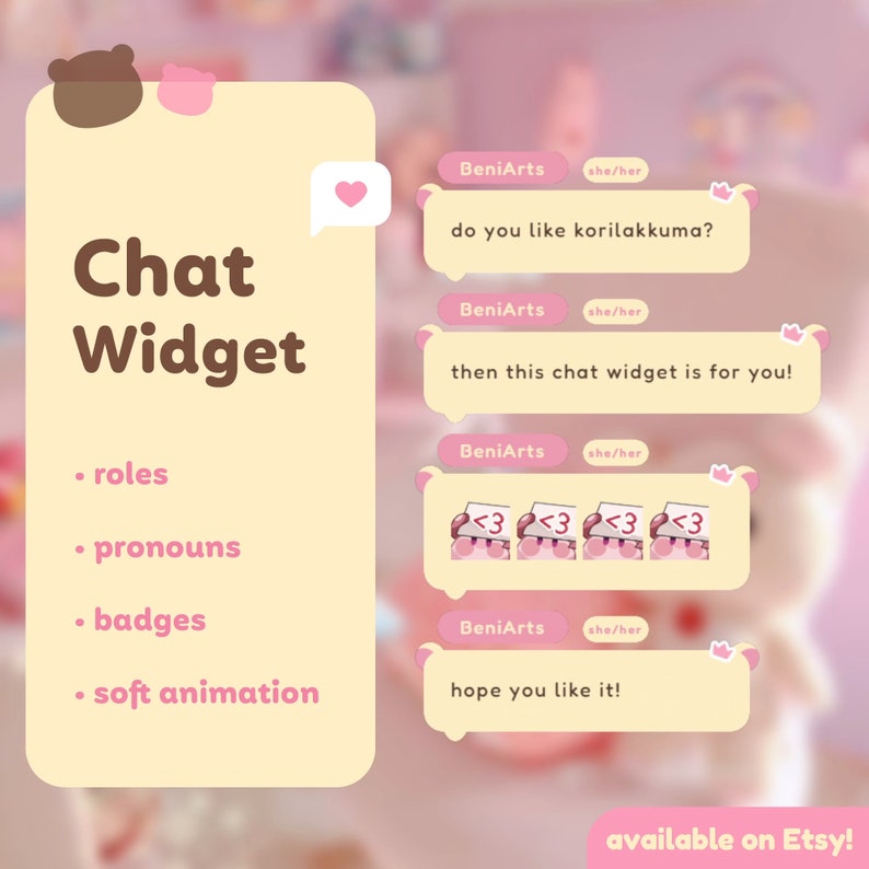 Chat Widget for Twitch | Cute Pink Bear Chat | Streamelements OBS ...