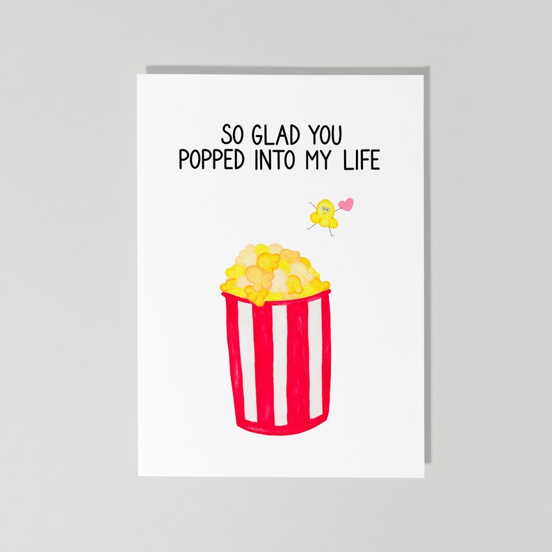 Funny Popcorn Anniversary Card: 'so Glad You Popped Into My Life' - Etsy