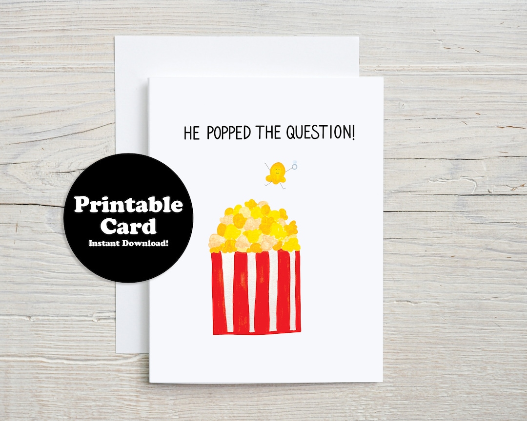 Printable Wedding Card He Popped the Question Popcorn Card - Etsy