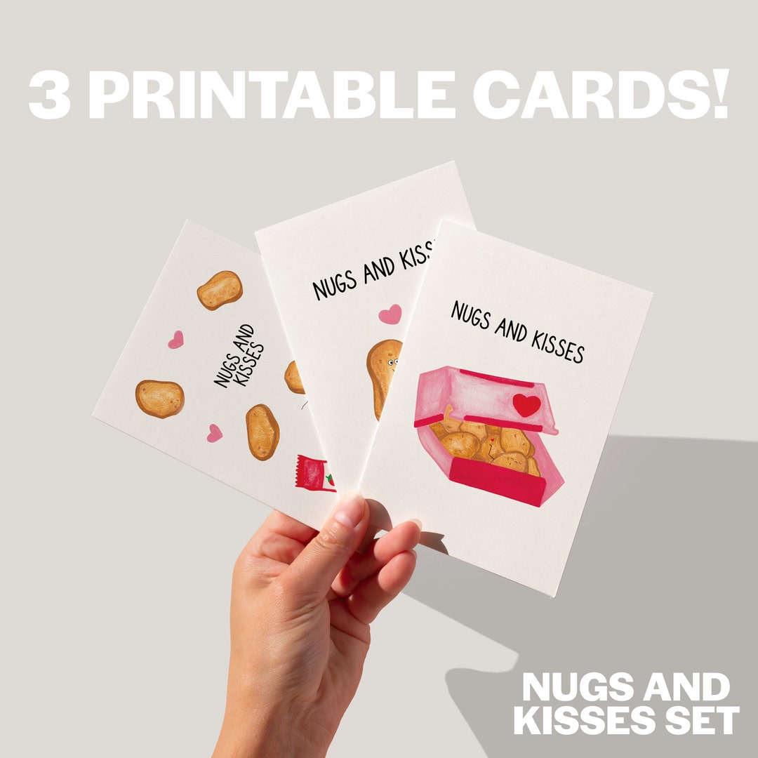 Printable Valentine's Day Cards, Nugs and Kisses, Pack of 3 Valentine's ...