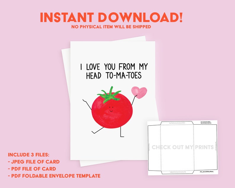 Printable I Love You Card I Love You From My Head Tomatoes - Etsy