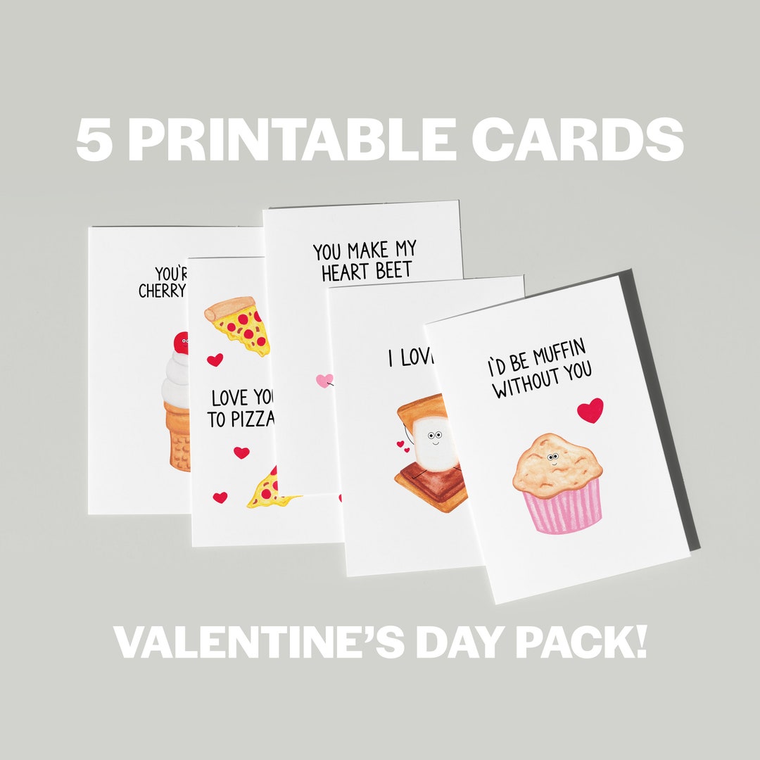 Printable Pack of 5 Valentine's Day Cards - Etsy