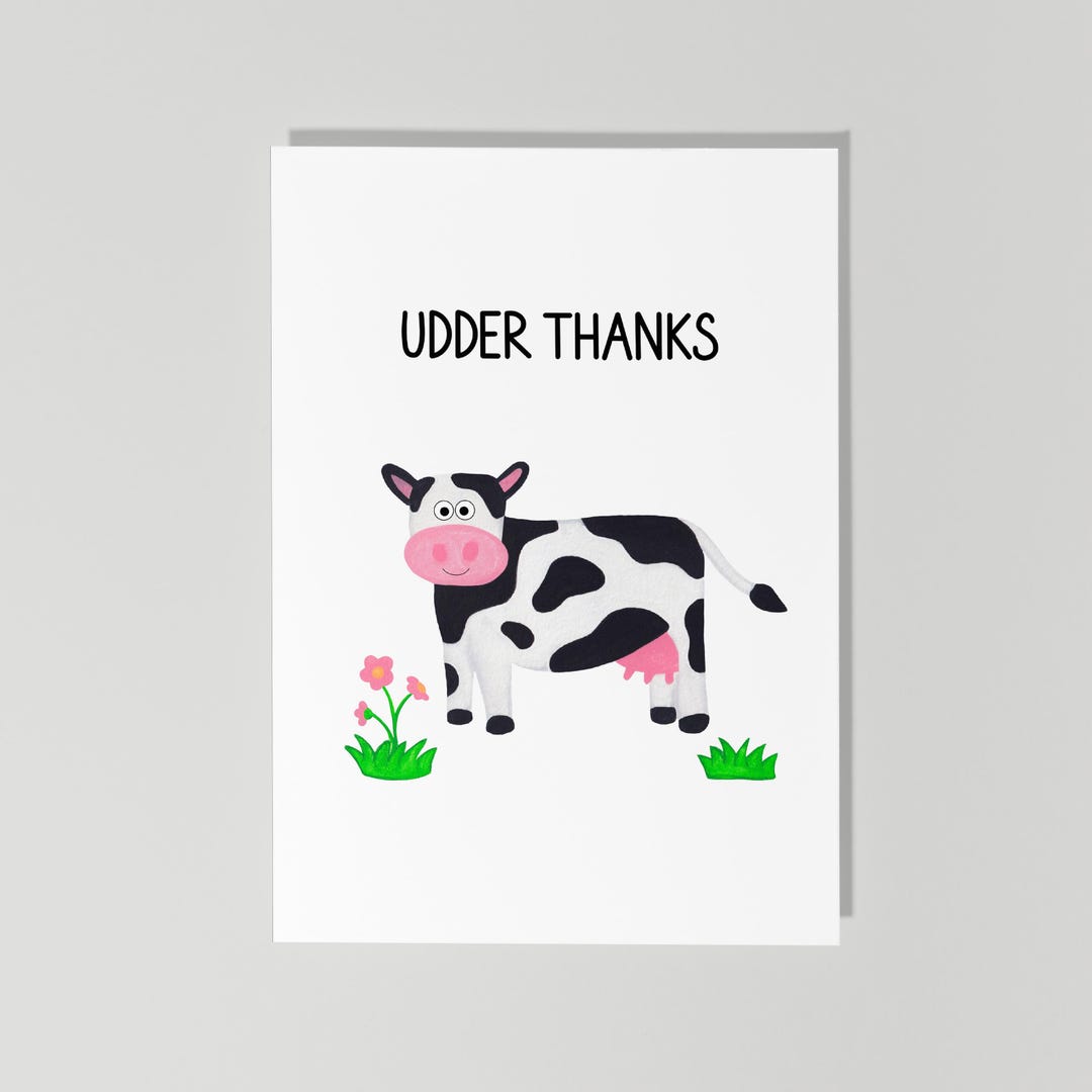 Funny Thank You Card, Udder Thanks, Cow Card, Teacher Appreciation Card ...