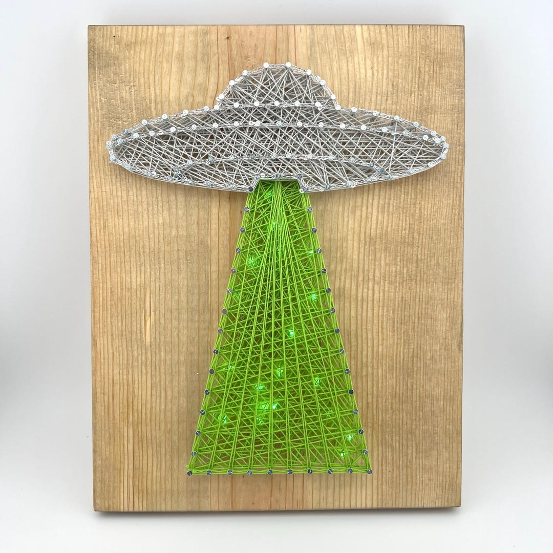 UFO String Art With LED – Handmade Alien Abduction, Rustic Wall Decor ...