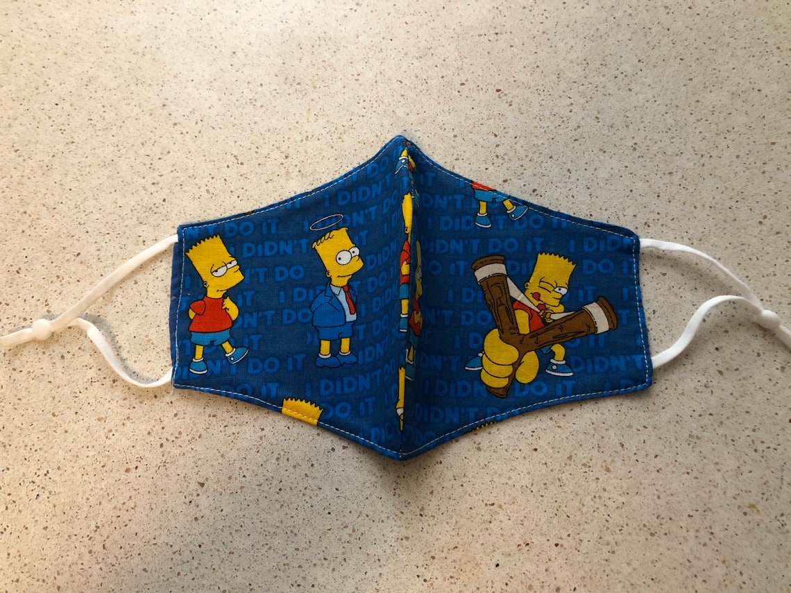 Face Mask Bart Simpson Adjustable Ear Loops & Nose Wire | Etsy