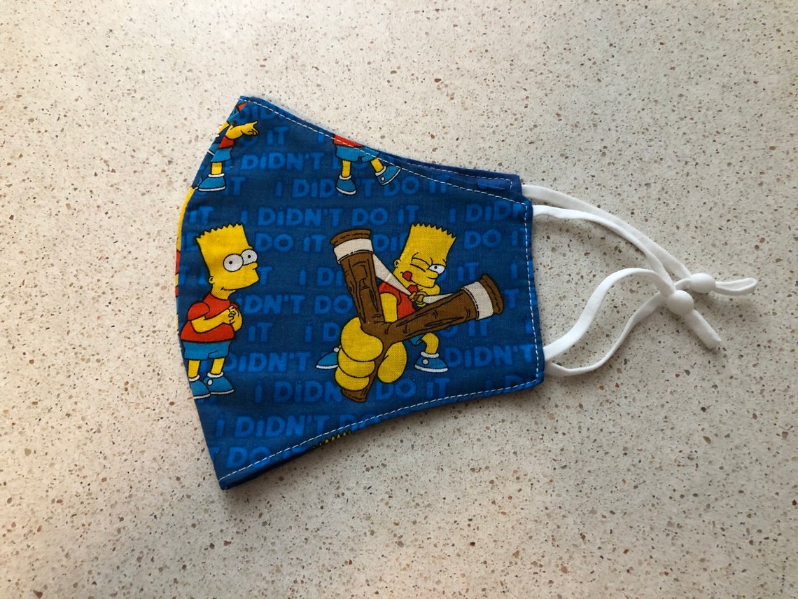 Face Mask Bart Simpson Adjustable Ear Loops & Nose Wire | Etsy